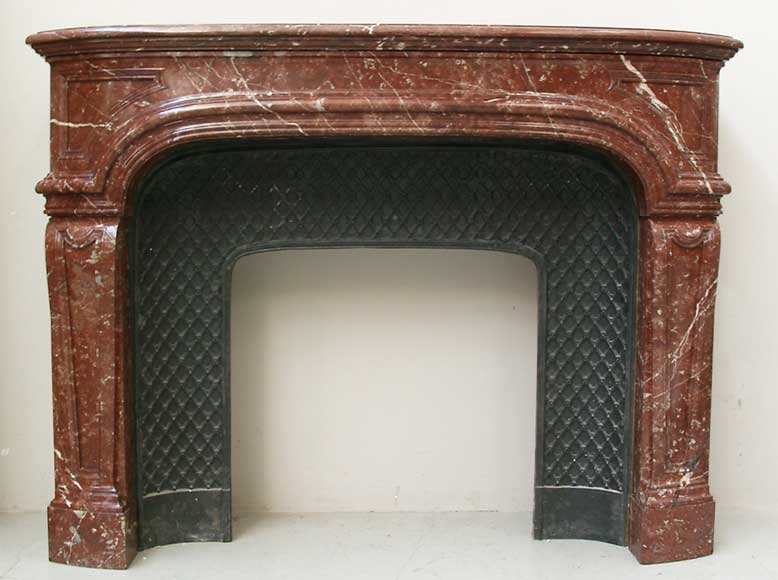Red marble fireplace mantel. - Marble