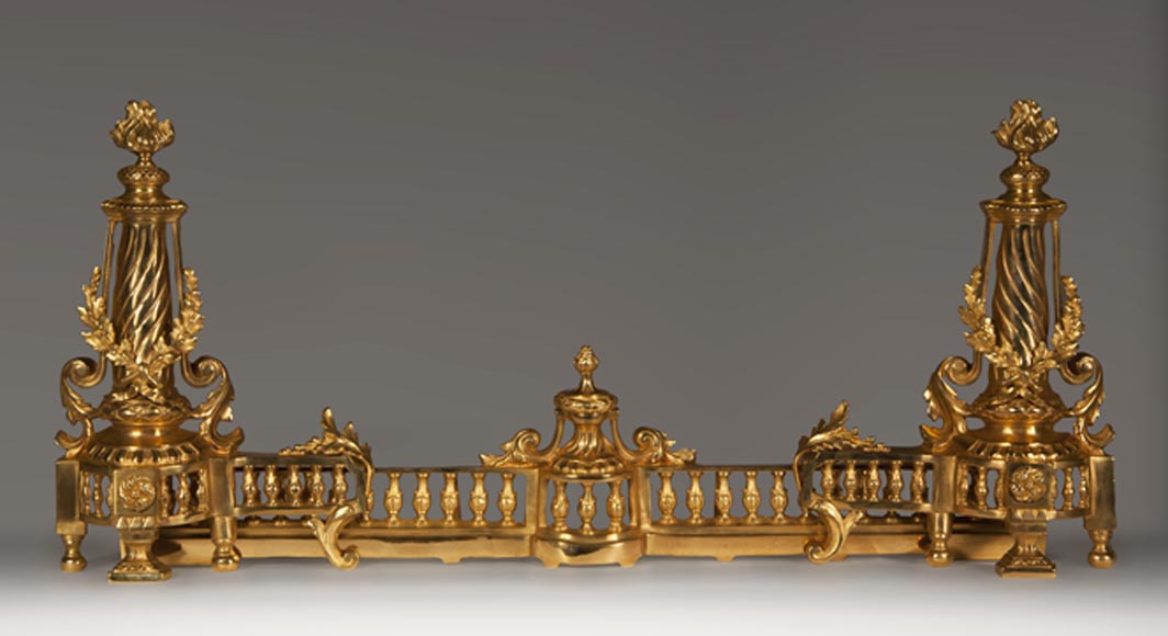 Antique gilded bronze Louis XIV style fire fender - Firedogs, andirons
