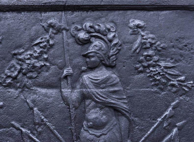 "Mars between Cupid and Alectryon", antique cast iron fireback - Firebacks