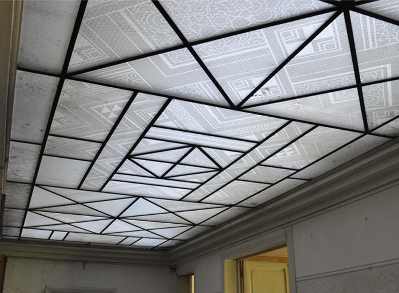 Rare Art Deco ceiling in engraved glass, 1930s - Ceilings