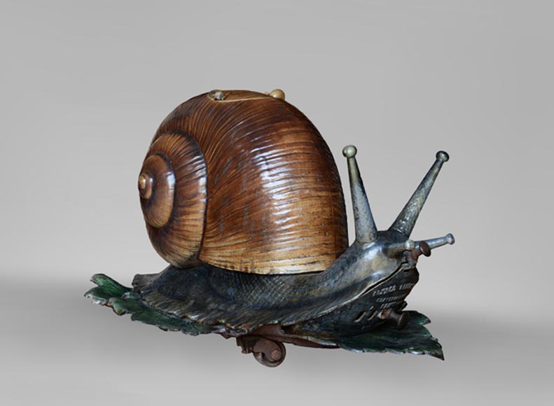 "L'Escargot Remois" by Alfred Lefebvre (1845-1916), rare enameled cast ...