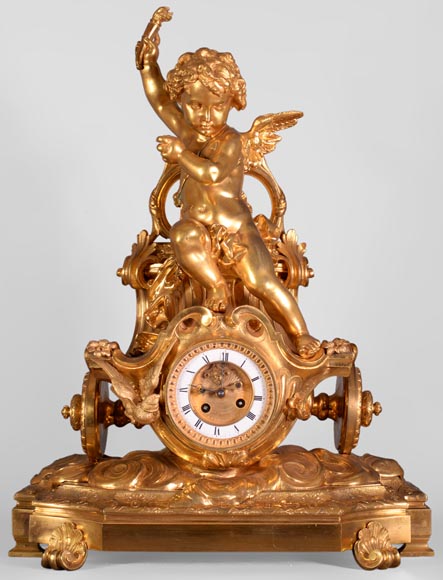 Cupid on a chariot, Napoleon III style clock in gilded bronze - Clocks ...