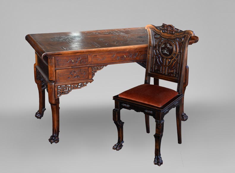 Gabriel VIARDOT (1830-1906) - Japanese style desk with mother-of-pearl ...