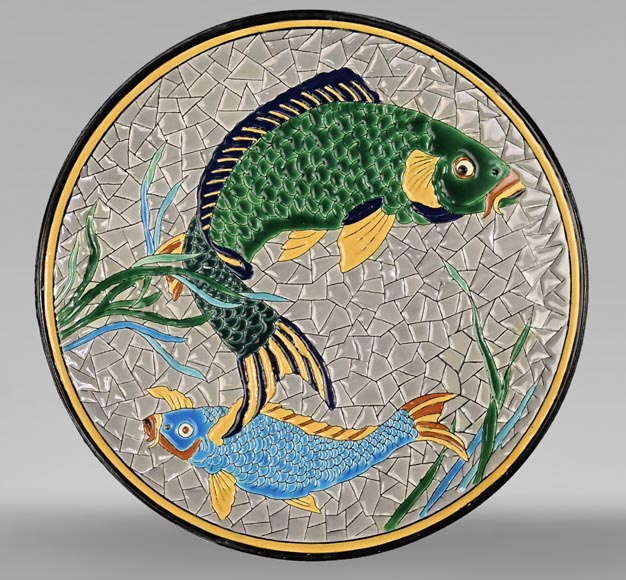 J. VIEILLARD & CIE Manufacture, A rare dish decorated with Koi carp in ...