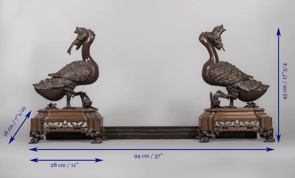 BOUHON - Firefender with ducks and fishes - Firedogs, andirons