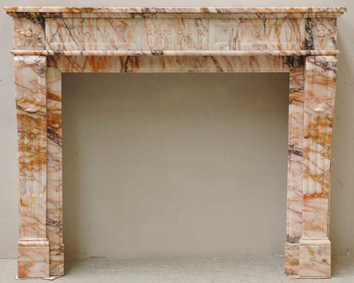 Pink marble fireplace mantel Louis XVI style - Marble