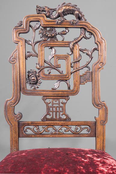Pair of chair with openwork backseat in the taste of Japan - Seating ...
