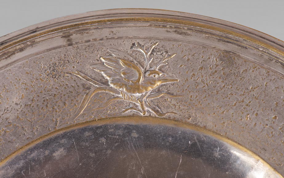 Silver plated metal plate with japanese decoration of a carp and ...