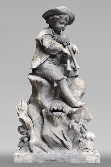Lead fountain representing a young piper - Fountains, wells, basins