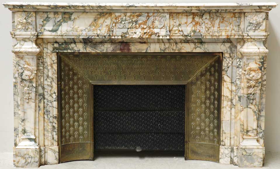 Mantel with pilaster jambs in Serravezza Breche marble - Marble