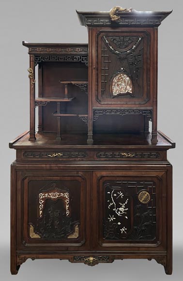 Gabriel VIARDOT, Shelving unit with dragon decoration and mother of ...