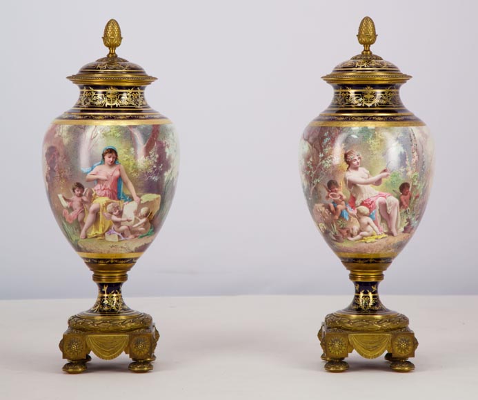 Antique French Porcelain Pair Of Porcelain Candelabra Vases, France