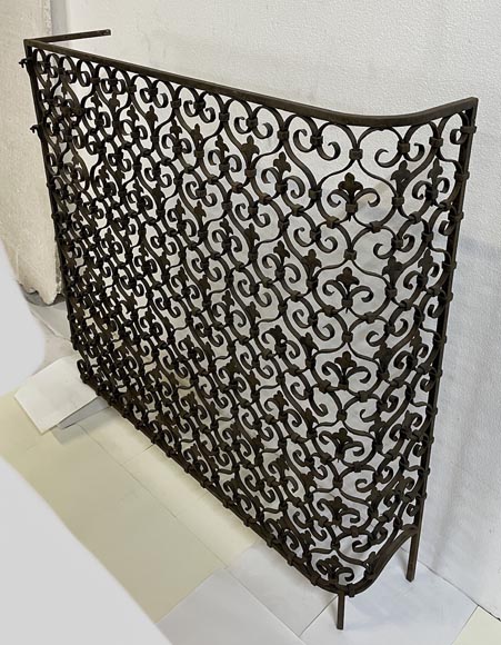 Wrought iron radiator railing decorated with volutes and fleur-de-lis ...
