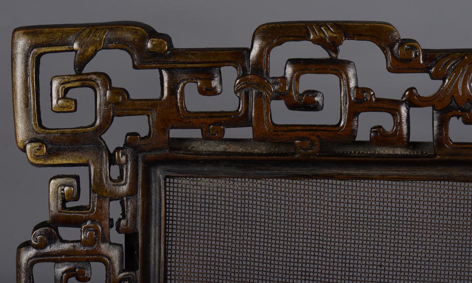 Maison MARNYHAC (att. to) - Antique Chinese style firescreen in bronze ...