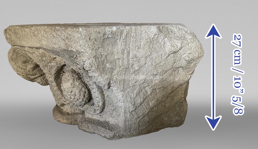 Medieval Stone Capital with Pinecone Decor, 12th Century - Statues