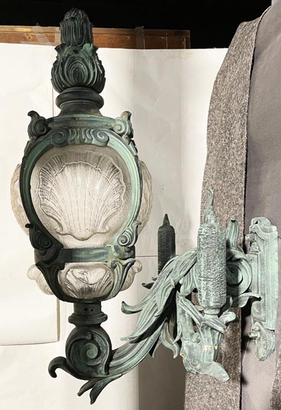 Three pairs of cast iron sconces, after models of the Alexandre III ...