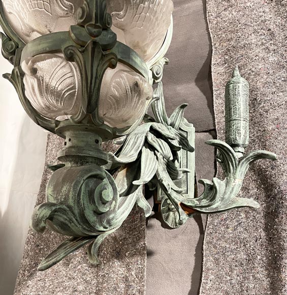 Three pairs of cast iron sconces, after models of the Alexandre III ...
