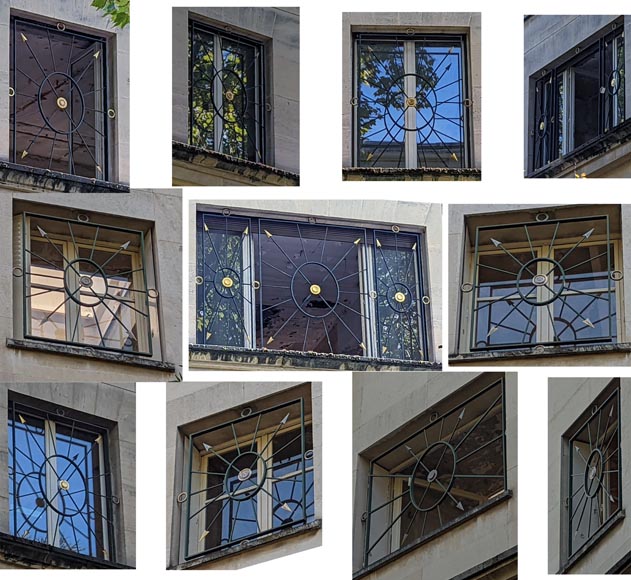 Set of wrought iron window grilles with arrow motif - Monumental and ...