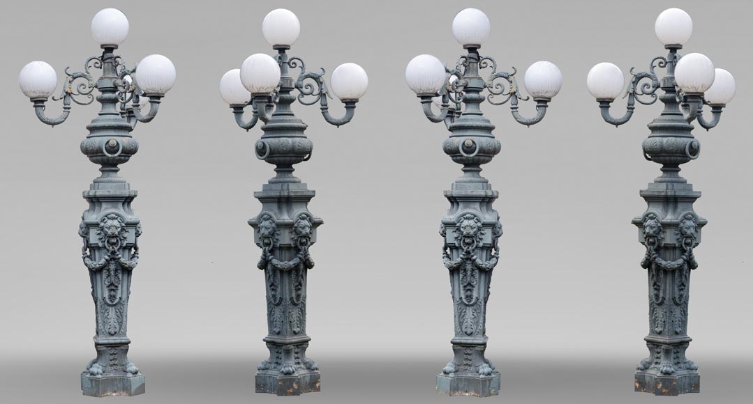 Four cast iron lamp posts of the Val d'Osne with four lights - Garden ...