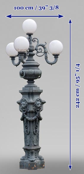 Four cast iron lamp posts of the Val d'Osne with four lights - Garden ...