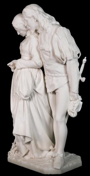 Faust and Marguerite, sculpture of a couple in costume, Neo-Renaissance ...