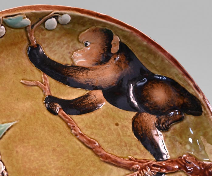 Émile GALLÉ, Ornamental Dish With A Monkey Climbing Among Flowers ...