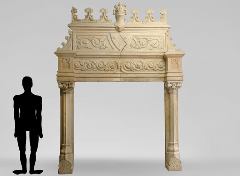 Large antique Neo-Renaissance style Terra Cotta Mantel - Ceramic-iron