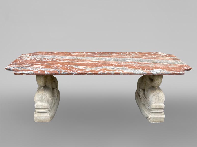 Marble table with dolphin legs - Garden furniture