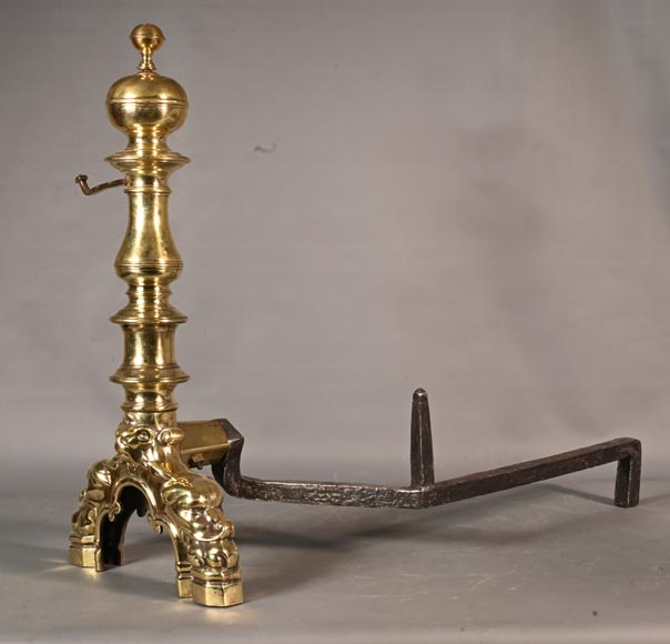 Pair of gilt bronze andirons - Firedogs, andirons