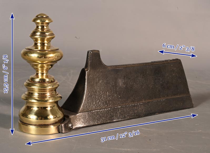 Pair of cast iron and polished bronze andirons - Firedogs, andirons