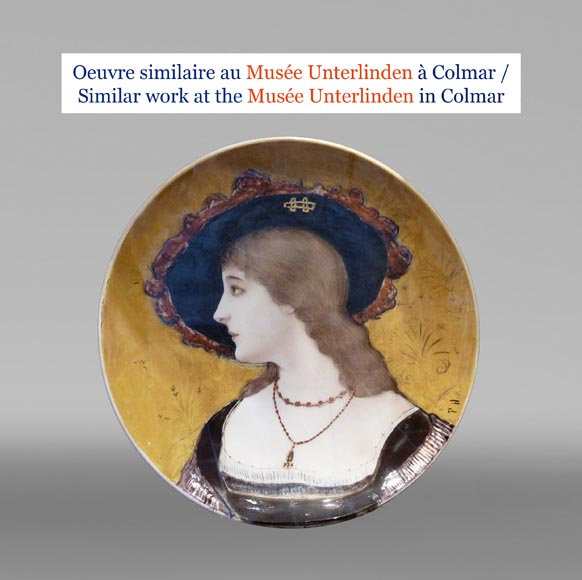 Théodore DECK, dish with female bust, second half of the 19th century ...