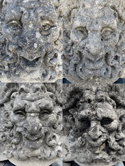 Set of Four Carved Stone Medallions Depicting Satyr Faces - Statues