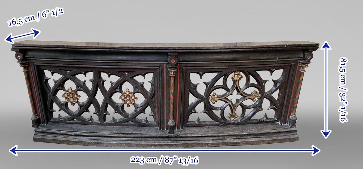 Neo-Gothic Balustrade Element in Gilded and Polychrome Wood, 19th ...