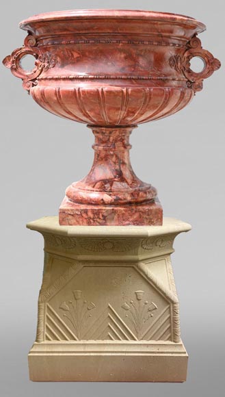 Jules CANTINI, Large Urn in Numidia Red Breccia Marble with Console ...