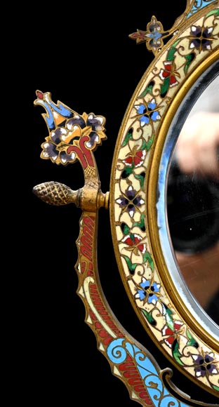 Gilt Bronze and Champlevé Enamel Table Mirror, Signed "Maison Alphonse ...