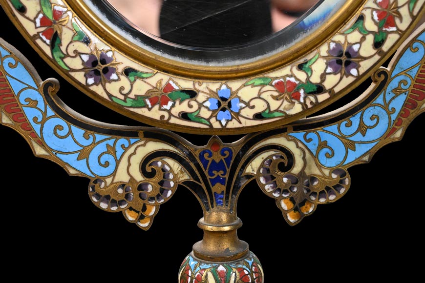 Gilt Bronze and Champlevé Enamel Table Mirror, Signed "Maison Alphonse ...