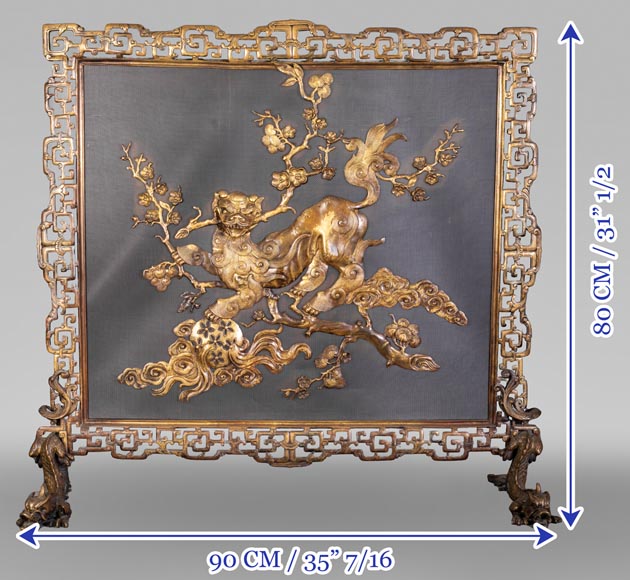 Maison MARNYHAC (att. to) - Antique Chinese style firescreen in bronze ...