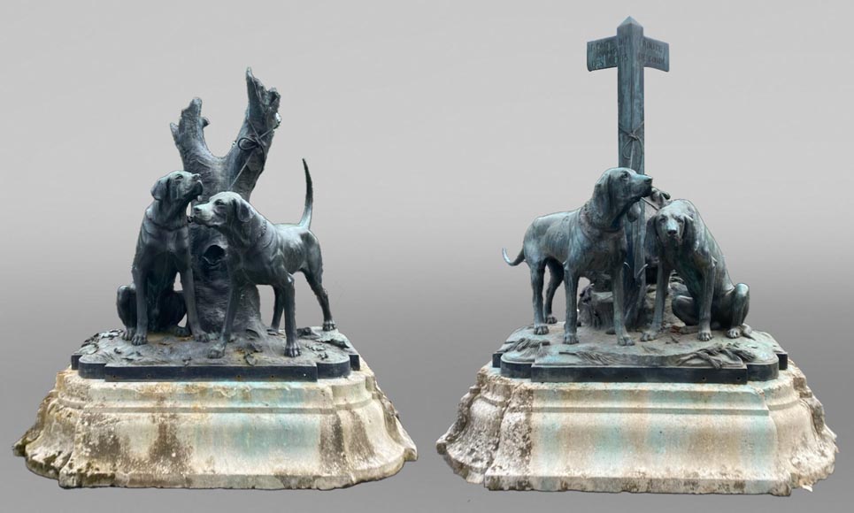 Auguste-Nicolas CAÏN, two monumental bronze groups, original stone ...