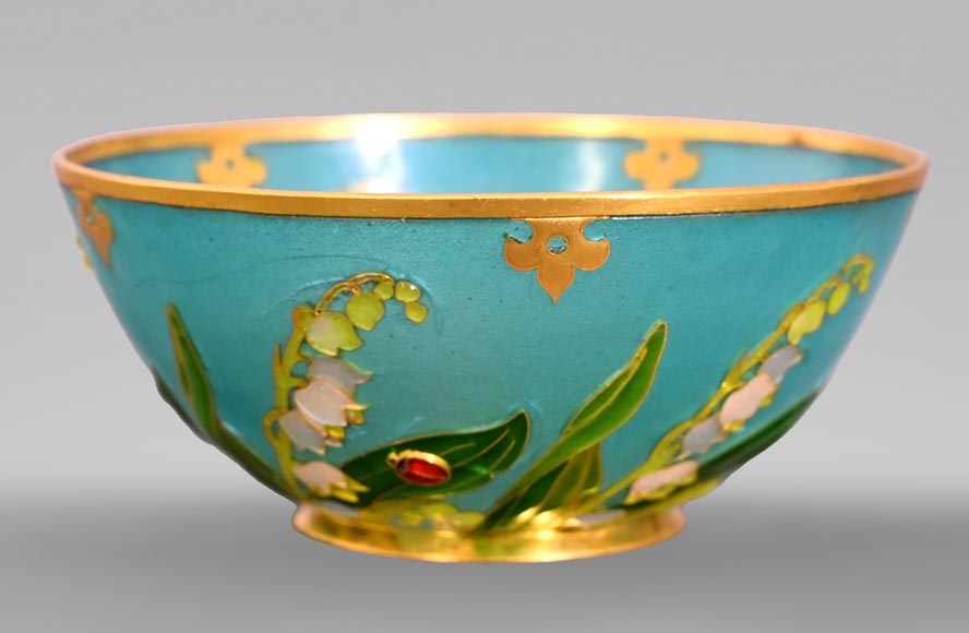 THESMAR André-Fernand (1843-1912) hemispherical cup in gold plique-à ...