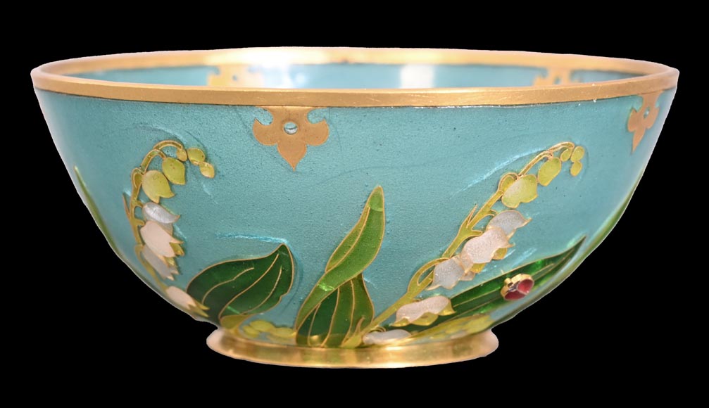 THESMAR André-Fernand (1843-1912) hemispherical cup in gold plique-à ...