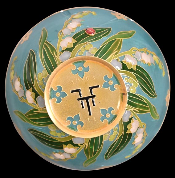 THESMAR André-Fernand (1843-1912) hemispherical cup in gold plique-à ...