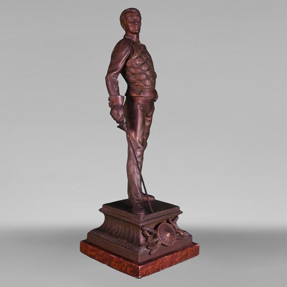 RAPHANEL (after) - “Escrimeur”, statuette in regula with ochre patina ...