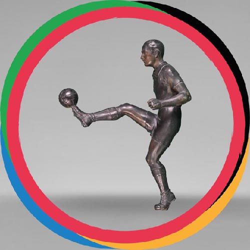 After Raymond TSCHUDIN, “Dribbler”, sculpture of a soccer player in ...
