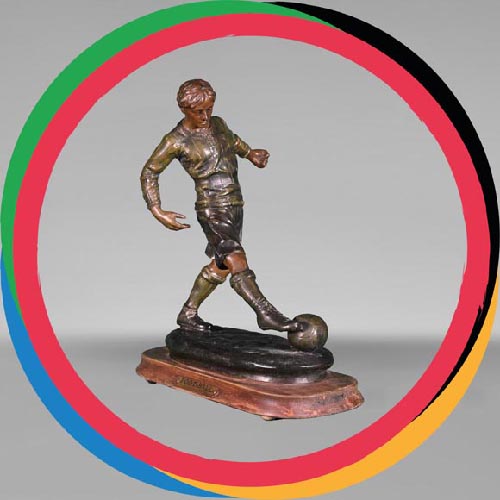 After Raymond TSCHUDIN, “Dribbler”, sculpture of a soccer player in ...
