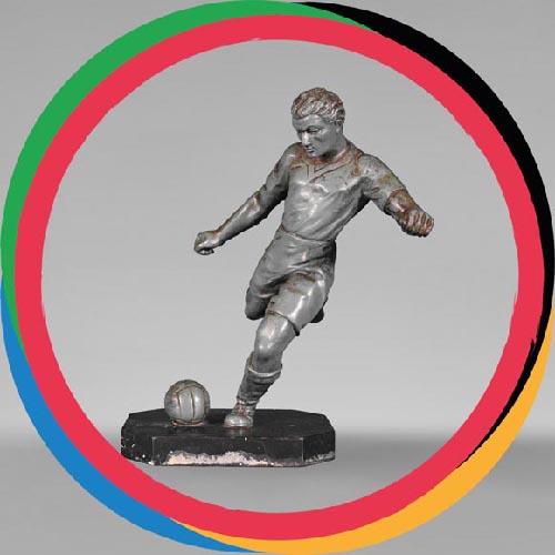 After Raymond TSCHUDIN, “Dribbler”, sculpture of a soccer player in ...