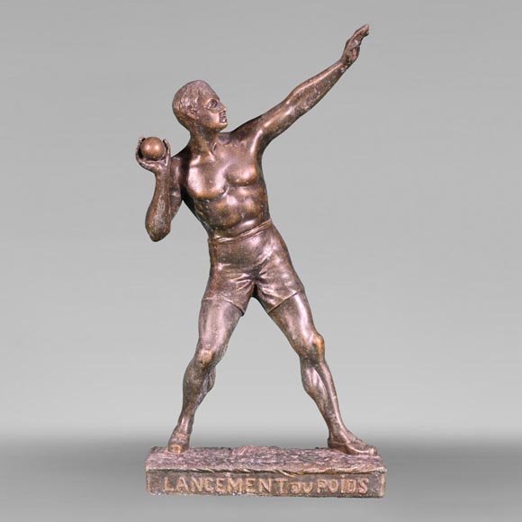 “Shot-putter”, statuette in regula with red patina - Sculpture