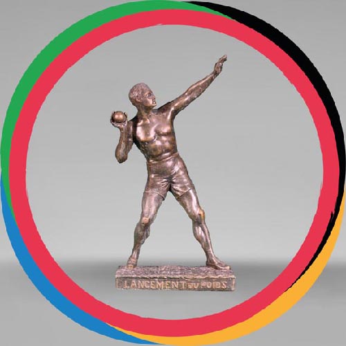 Statuette in regula with bronze patina of a shot putter - Sculpture