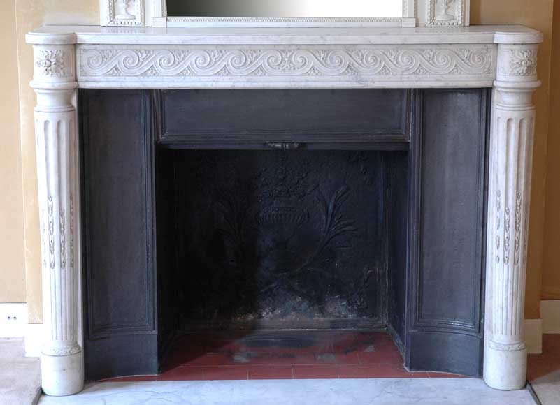 Antique Louis XVI period white marble mantel with pilaster columns - Marble
