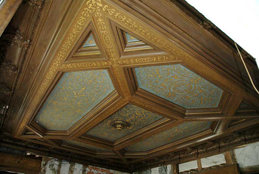 Antique wood Louis XIII style painted ceiling - Ceilings
