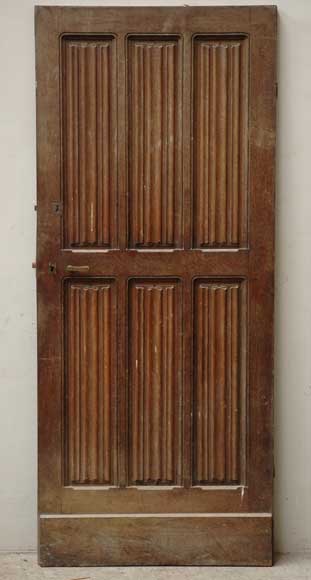 Antique oak door with linenfold design - Doors